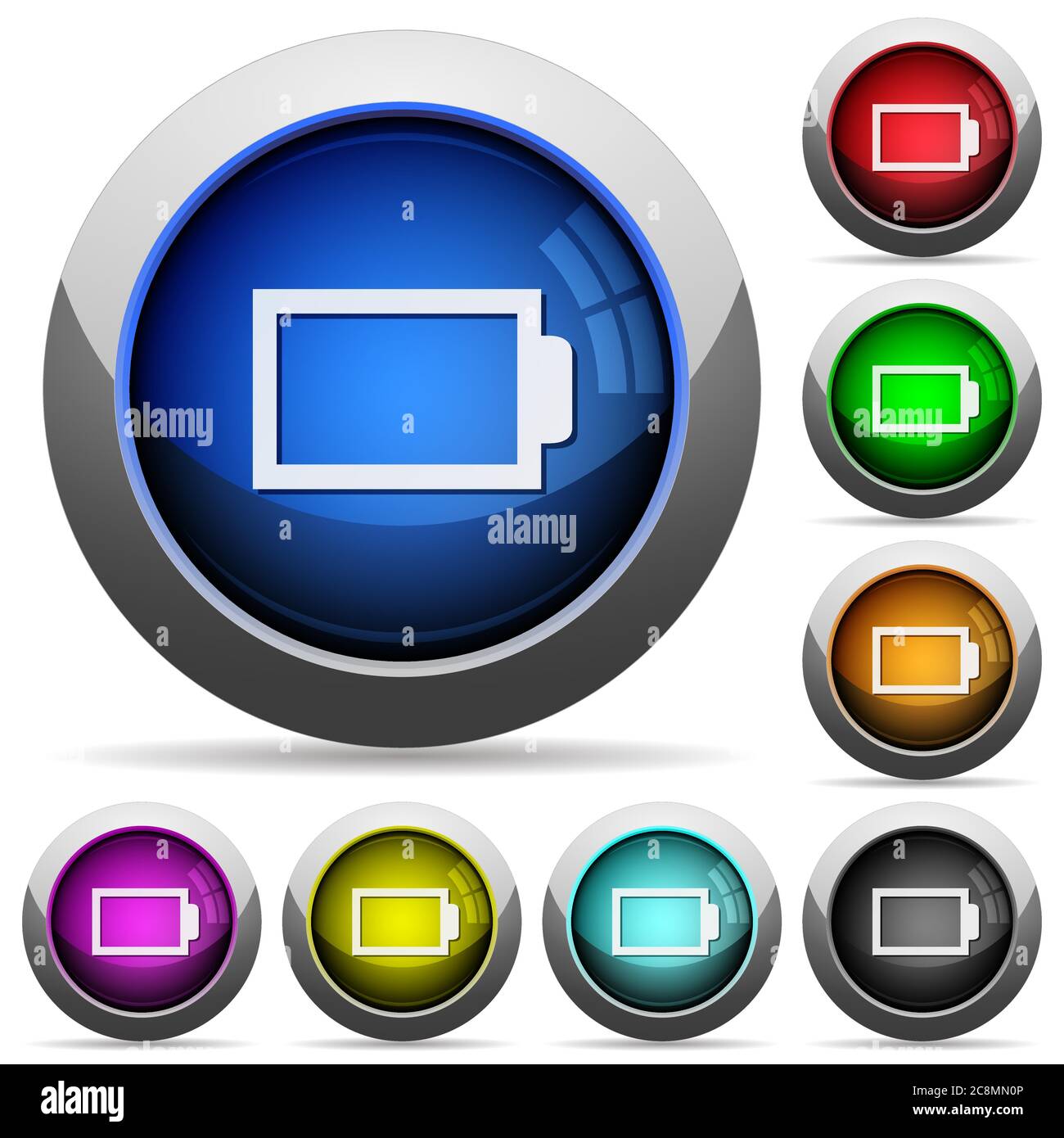 Set of round glossy empty battery buttons. Arranged layer structure ...
