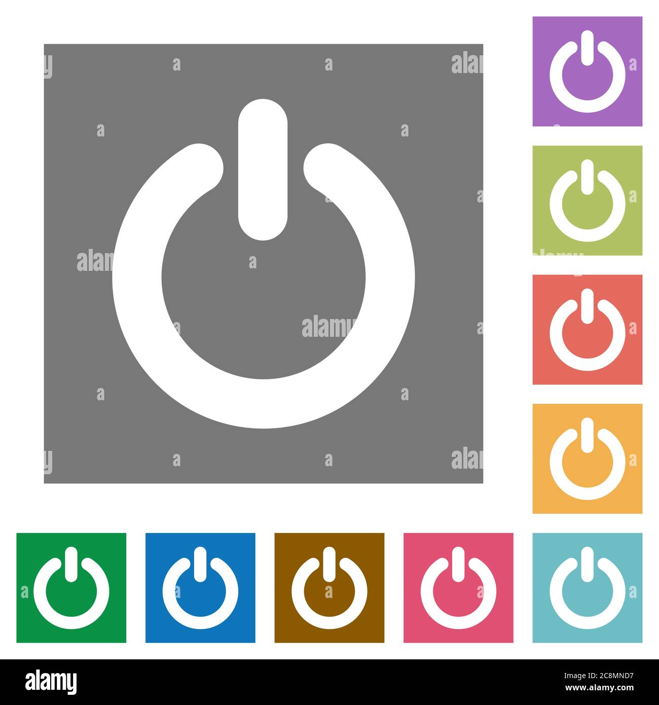 Power switch flat icon set on color square background Stock Vector ...