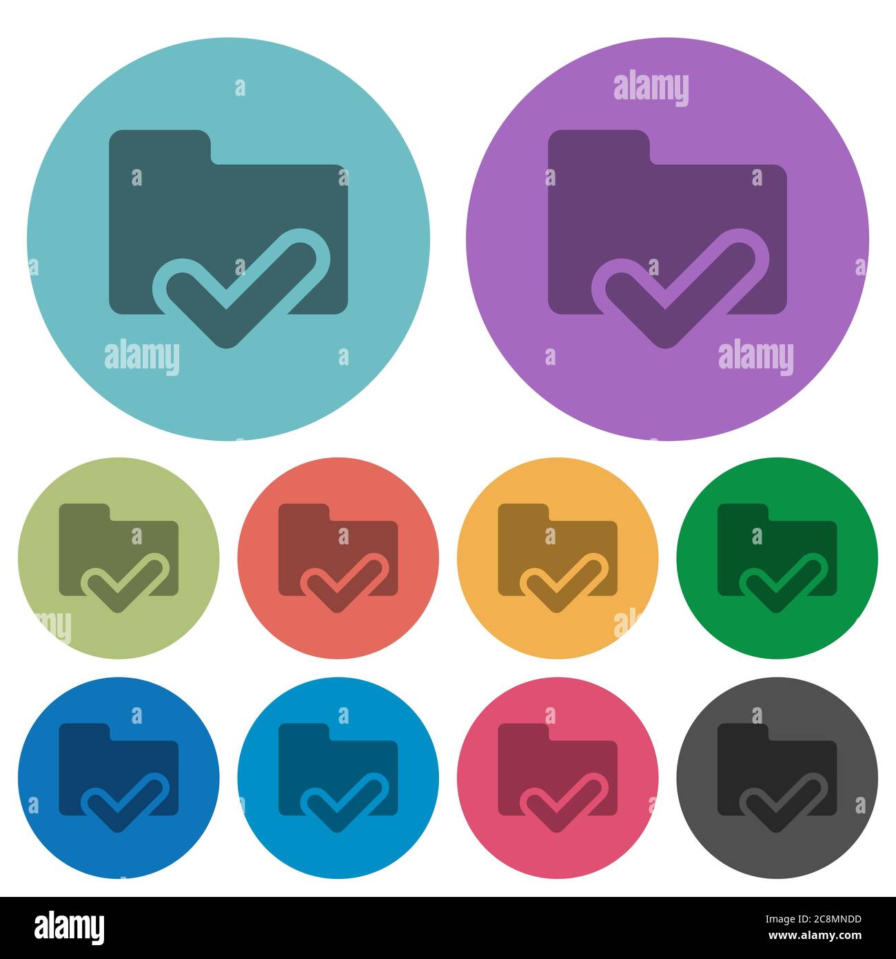 Color folder ok flat icon set on round background Stock Vector Image ...