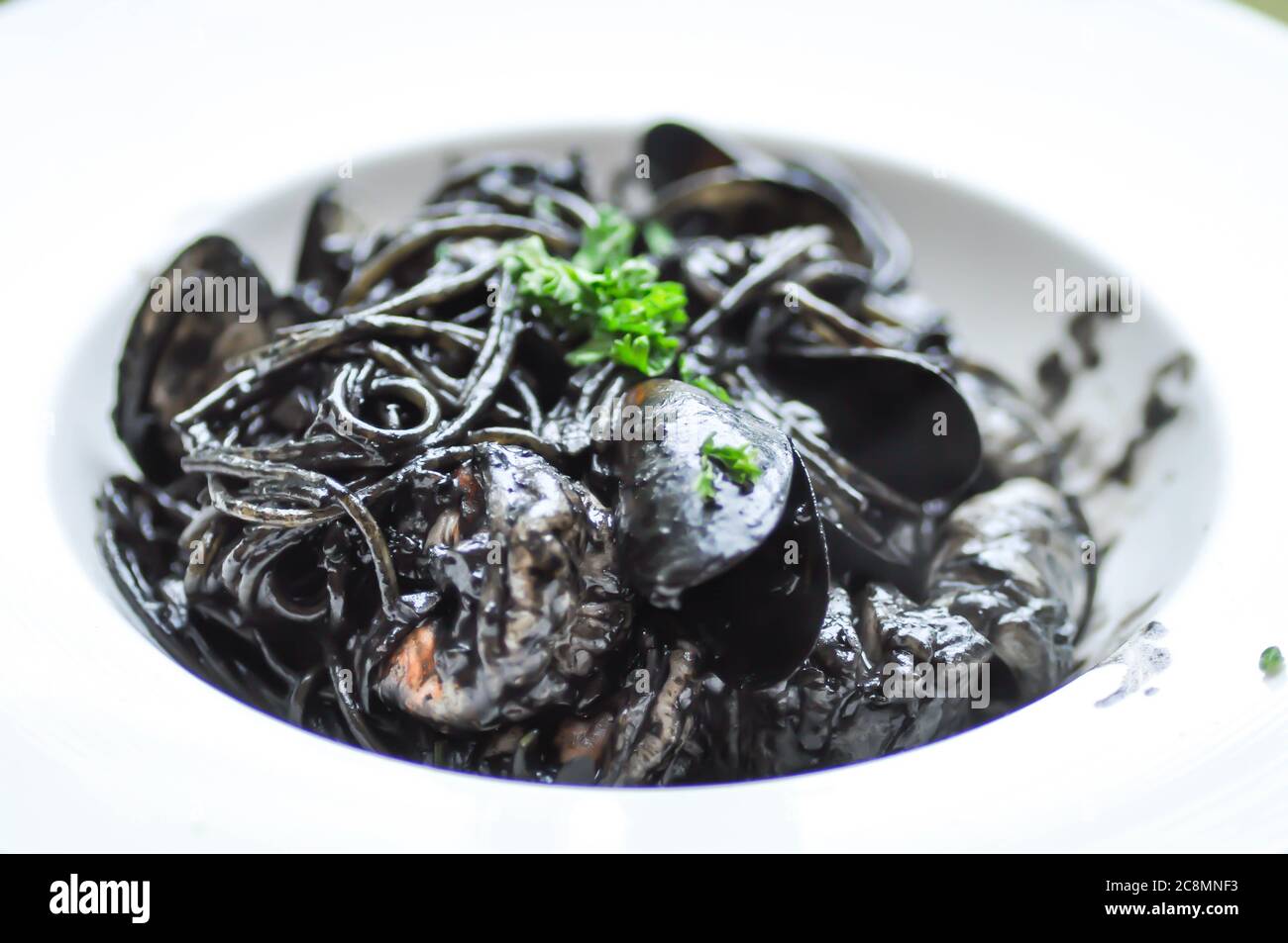 squid ink spaghetti, spaghetti or squid ink seafood spaghetti Stock ...