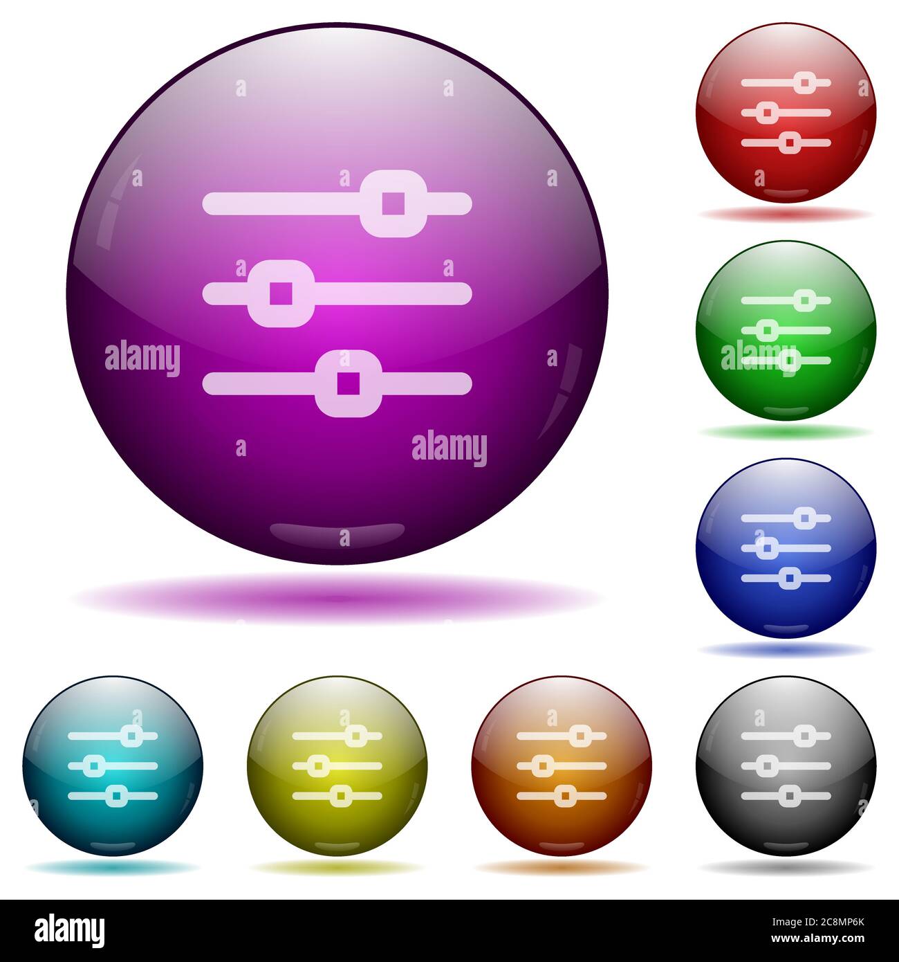 Set of color Horizontal adjustment glass sphere buttons with shadows ...