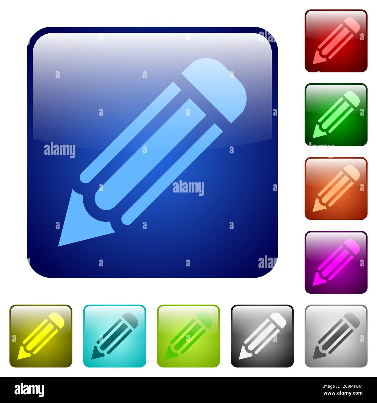 Set of pencil color glass rounded square buttons Stock Vector Image ...