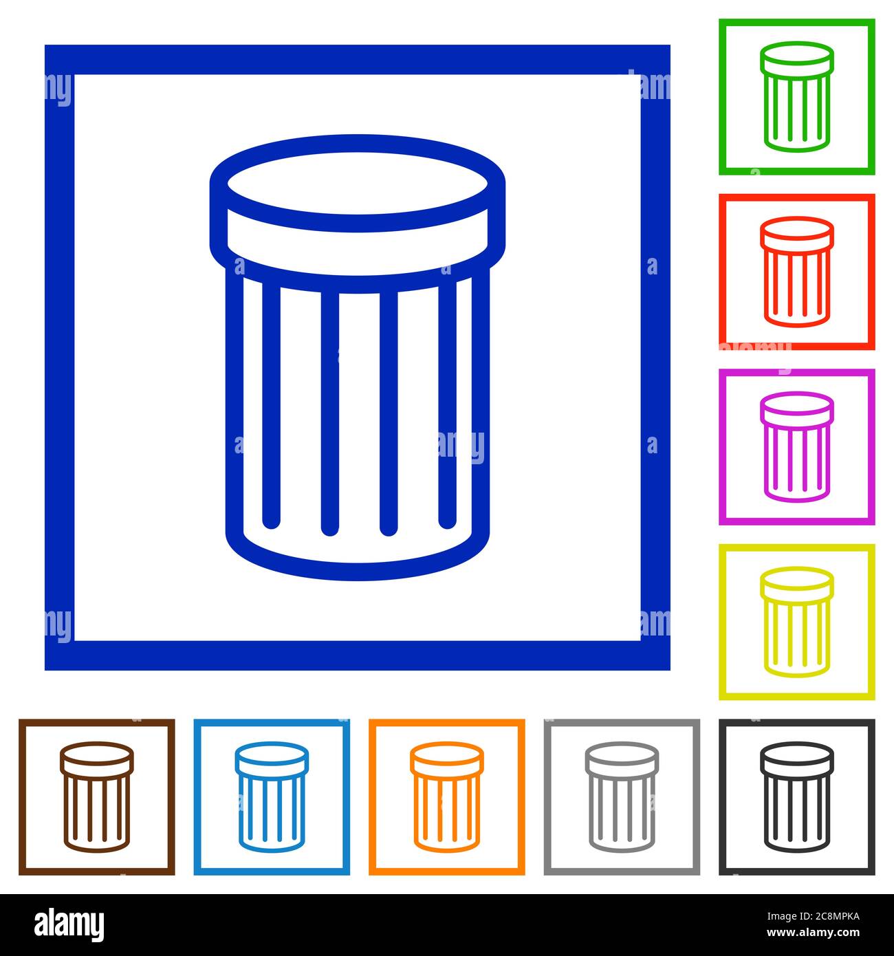Set of color square framed trash flat icons on white background Stock ...