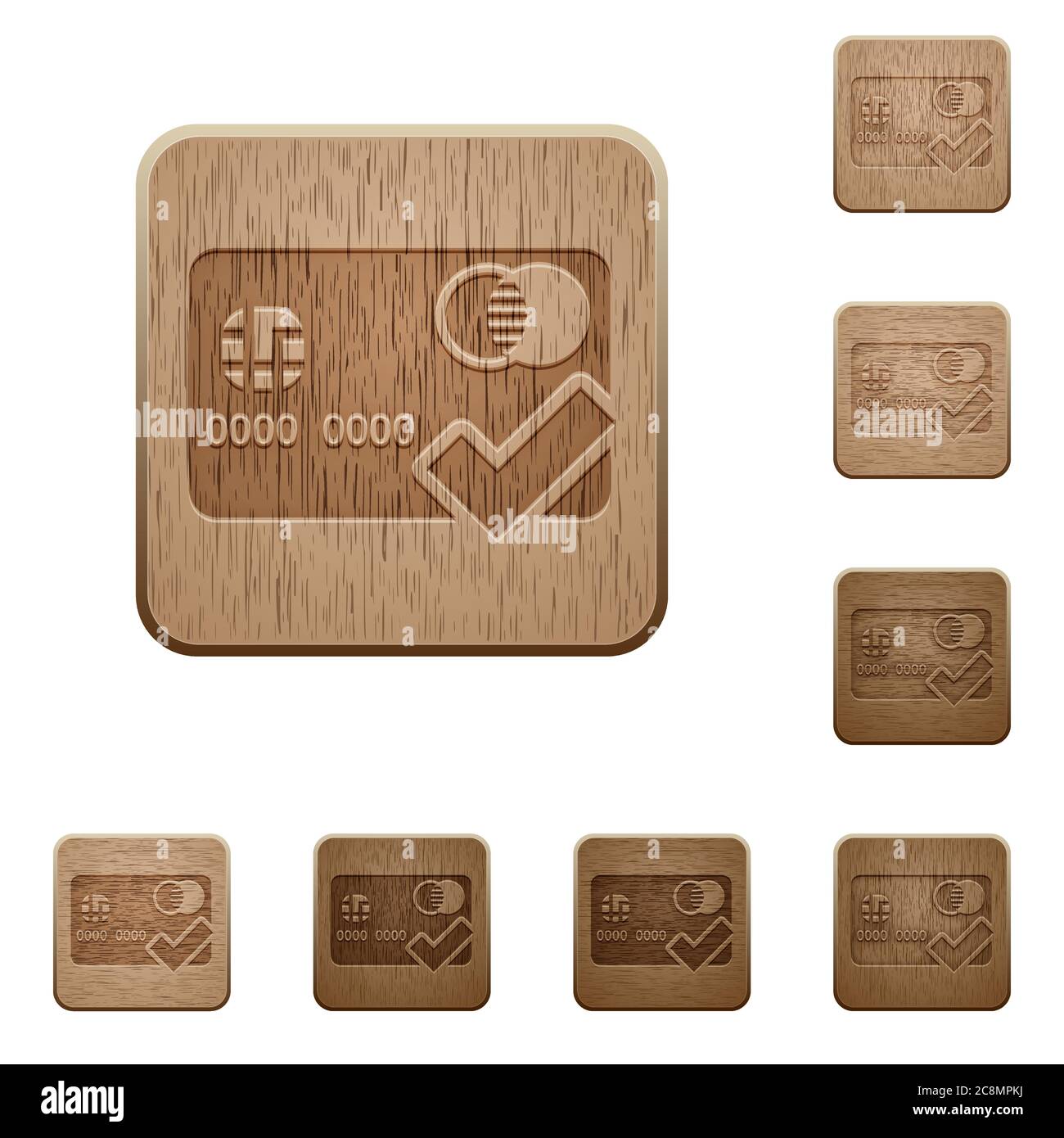 Set of carved wooden Accept credit card buttons in 8 variations Stock ...
