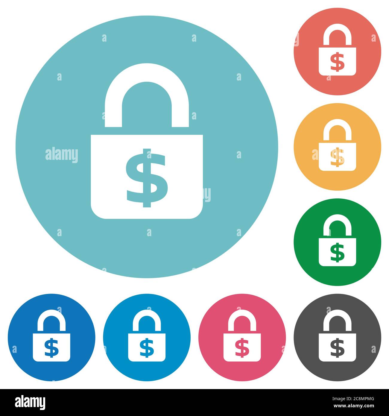 Flat locked money icon set on round color background Stock Vector Image ...