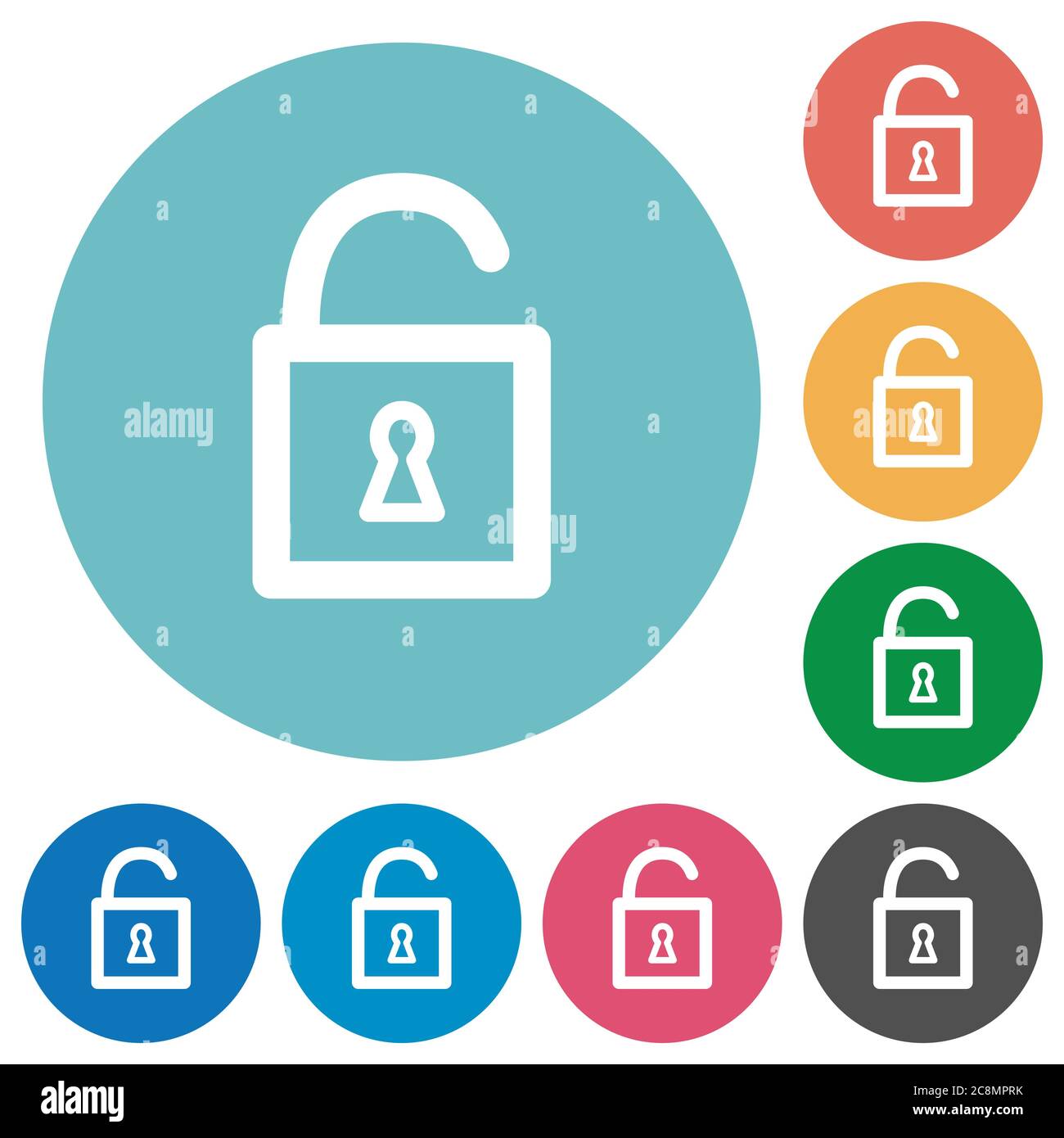 Flat unlocked padlock icon set on round color background Stock Vector ...