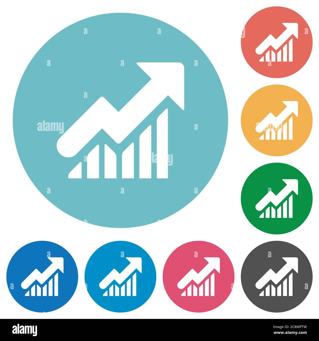 Flat rising graph icon set on round color background Stock Vector Image ...