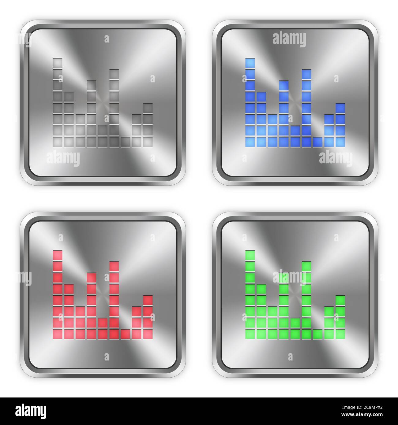 Color sound bars icons engraved in glossy steel push buttons Stock ...