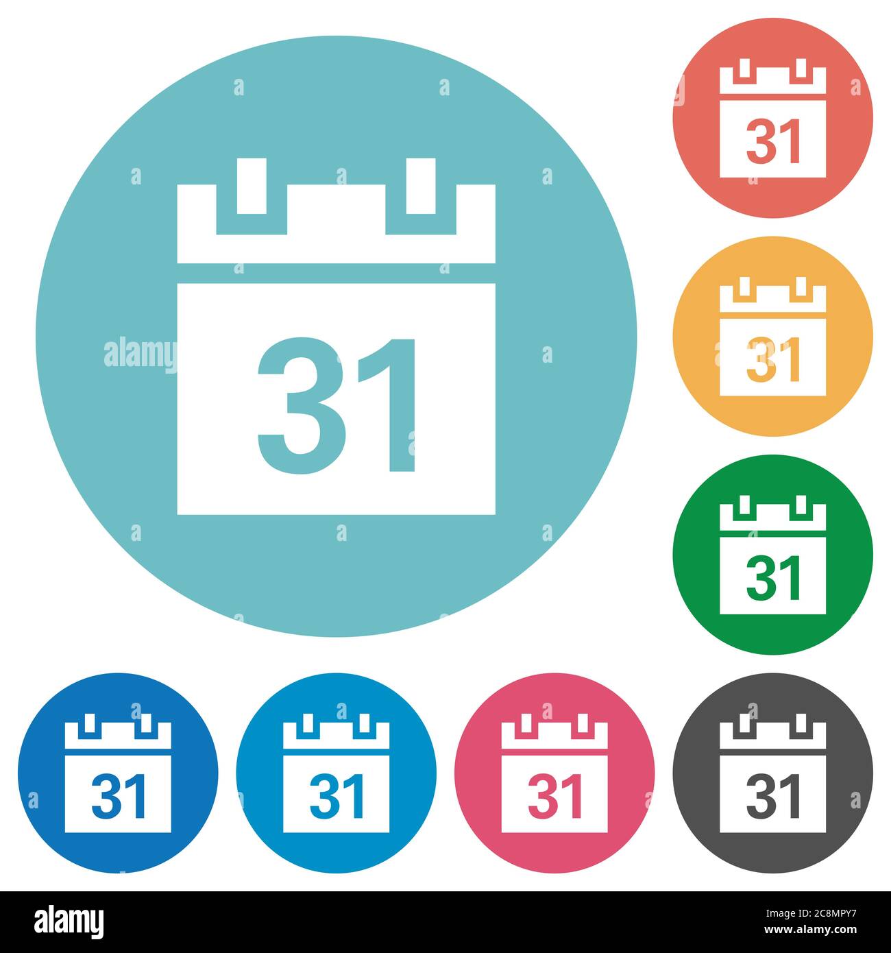 Flat calendar icon set on round color background Stock Vector Image ...