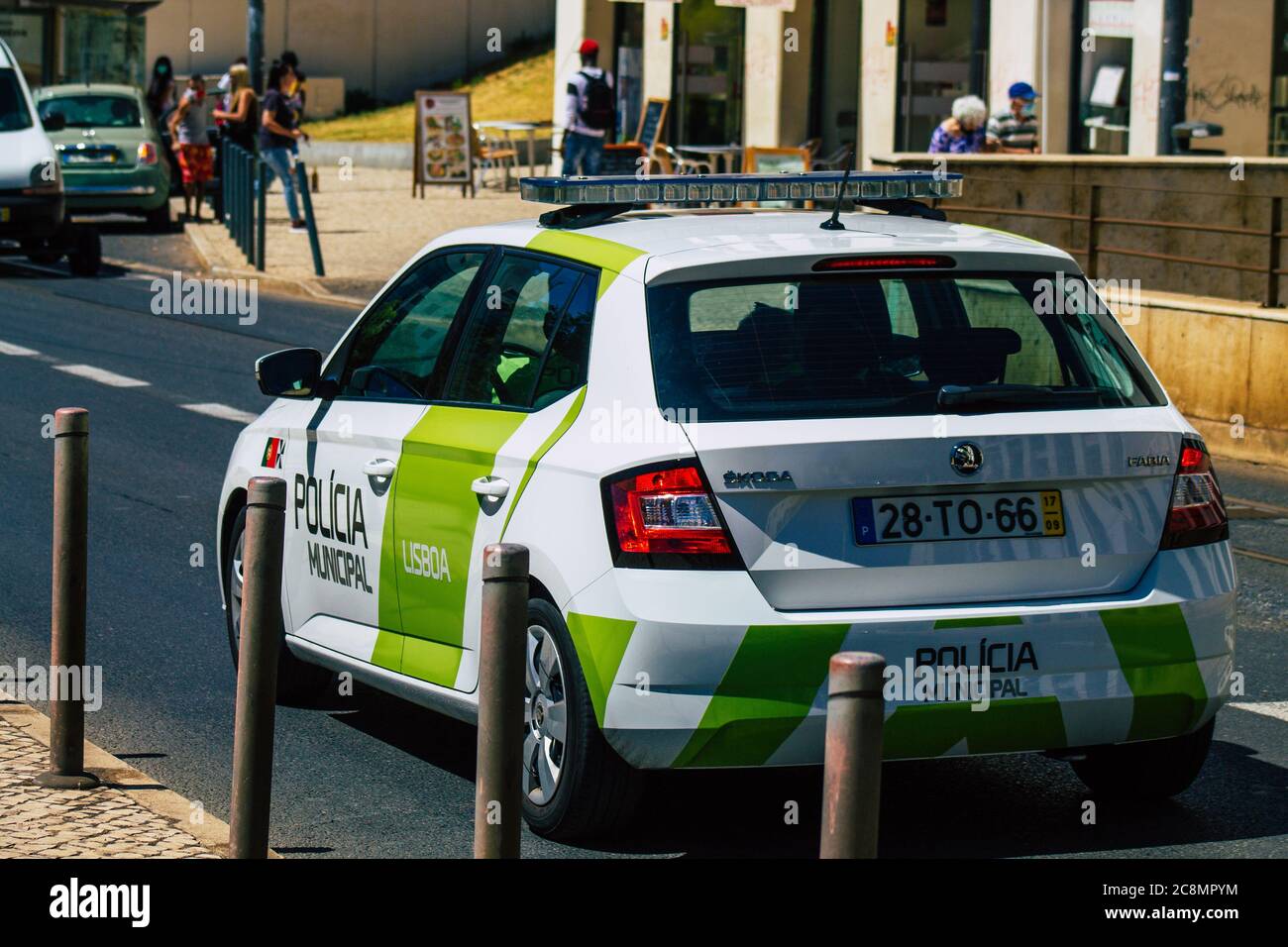 Lisbon Portugal july 25, 2020 View of a municipal police car driving ...