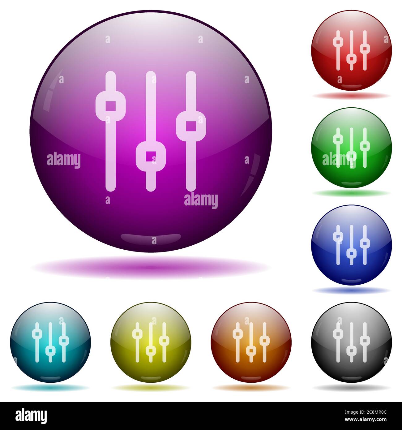 Set of color Vertical adjustment glass sphere buttons with shadows ...
