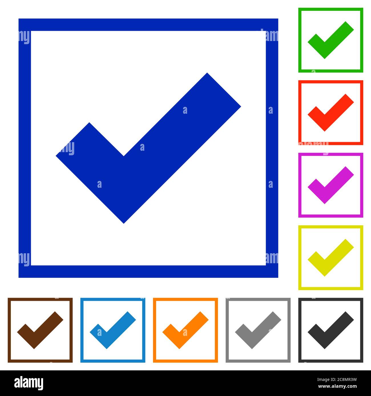 Set of color square framed ok flat icons on white background Stock ...