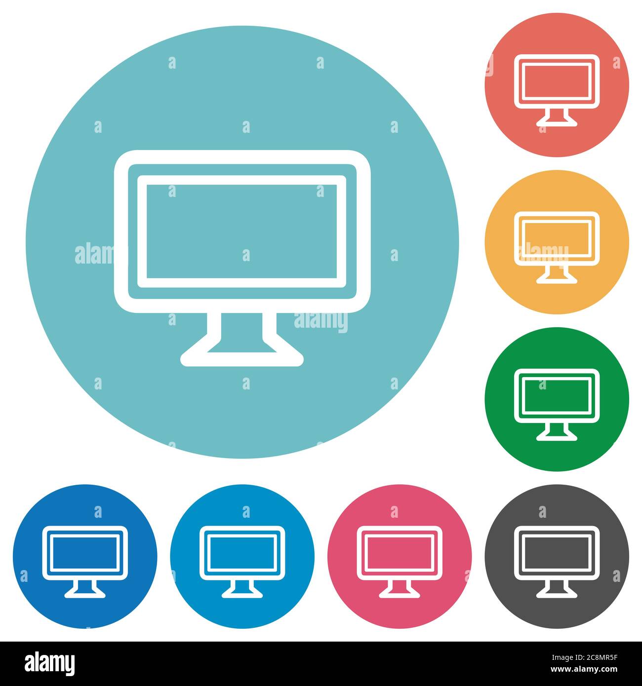 Flat monitor icon set on round color background Stock Vector Image ...