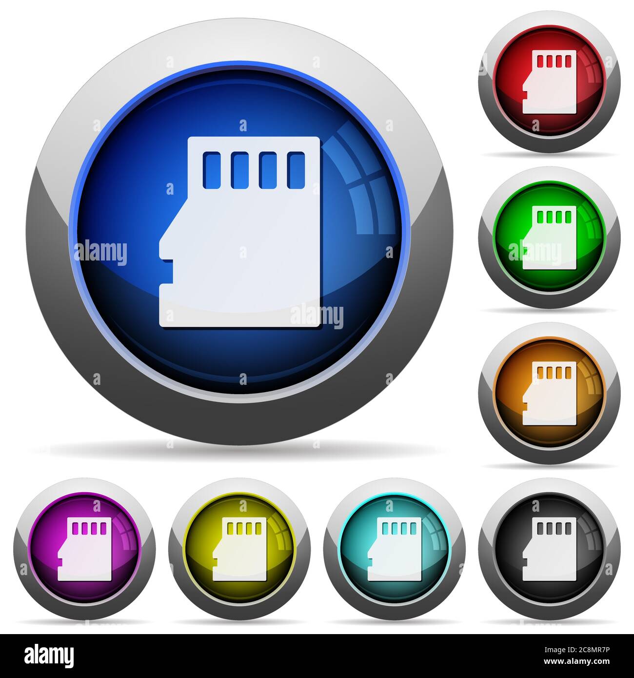 Set of round glossy Micro SD card buttons. Arranged layer structure ...