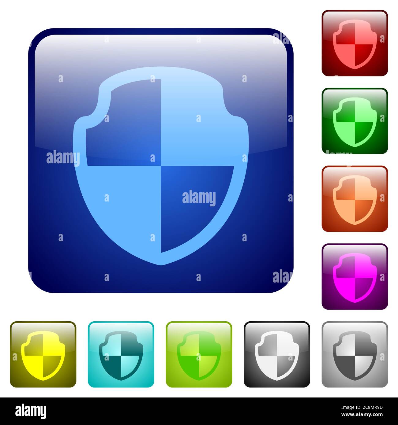 Set of shield color glass rounded square buttons Stock Vector Image ...