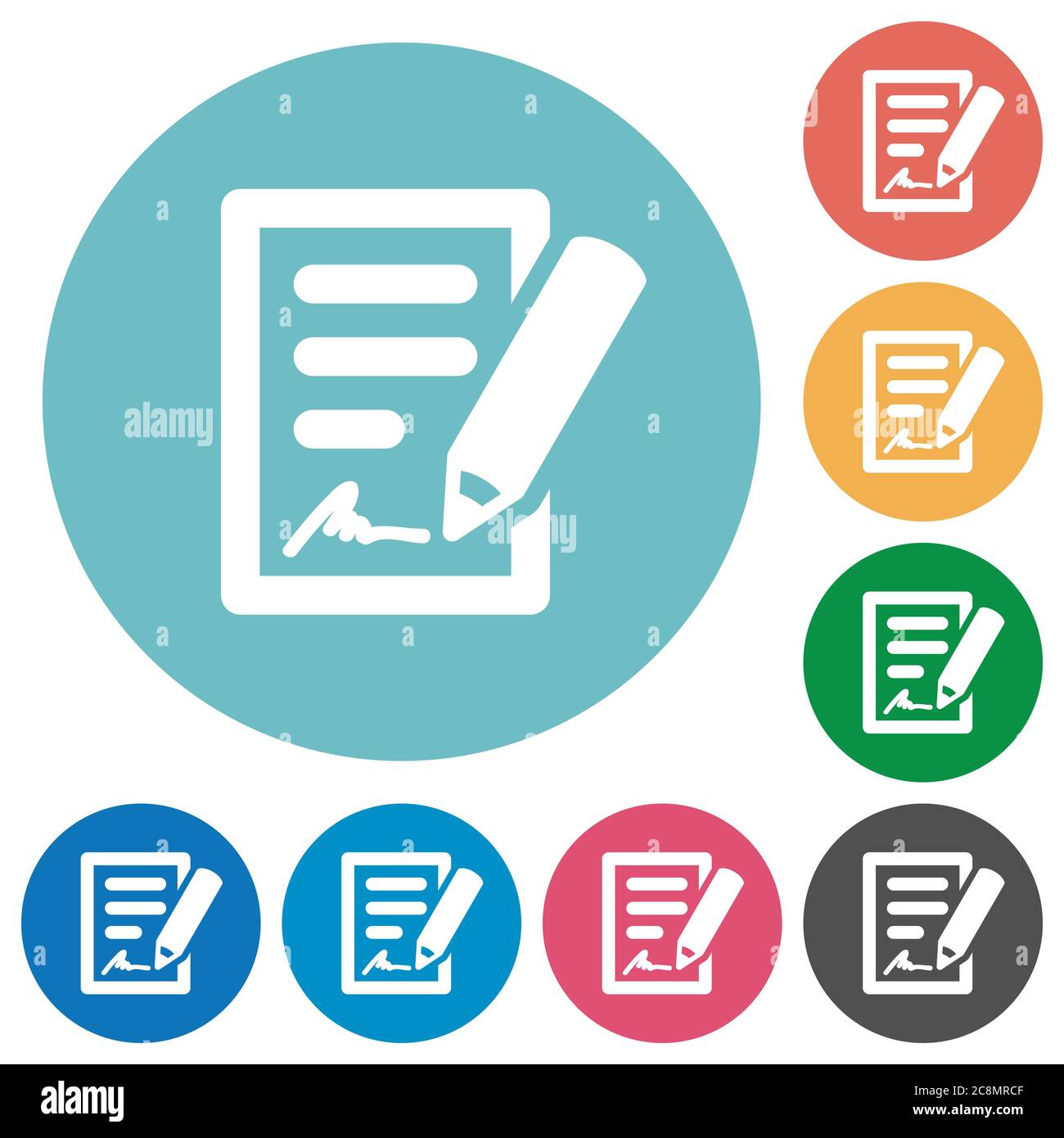 Flat signing contract icon set on round color background Stock Vector ...