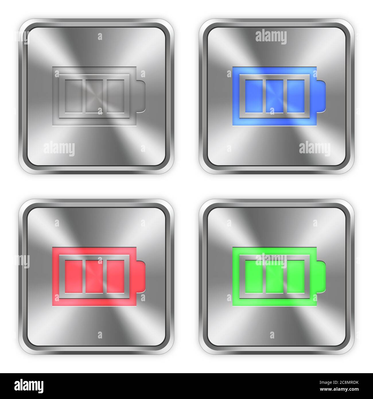 Color full battery icons engraved in glossy steel push buttons Stock ...