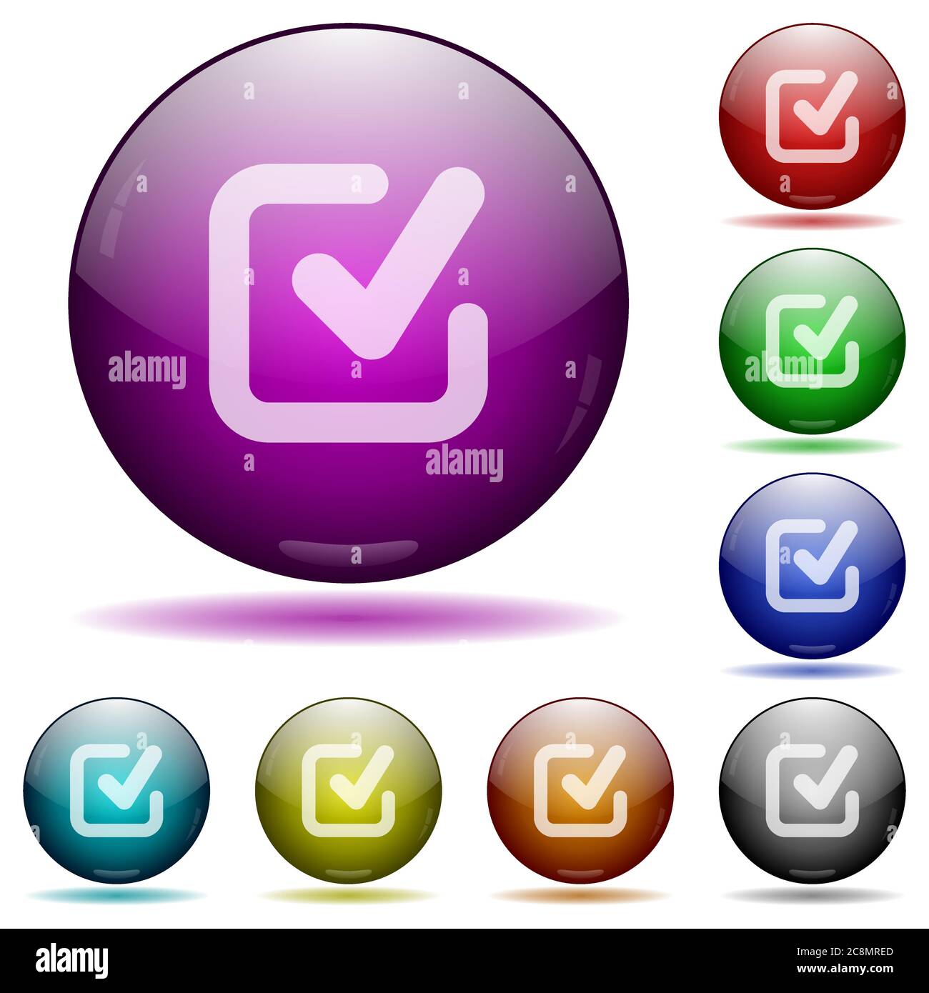 Set of color checkmark glass sphere buttons with shadows Stock Vector Image & Art - Alamy