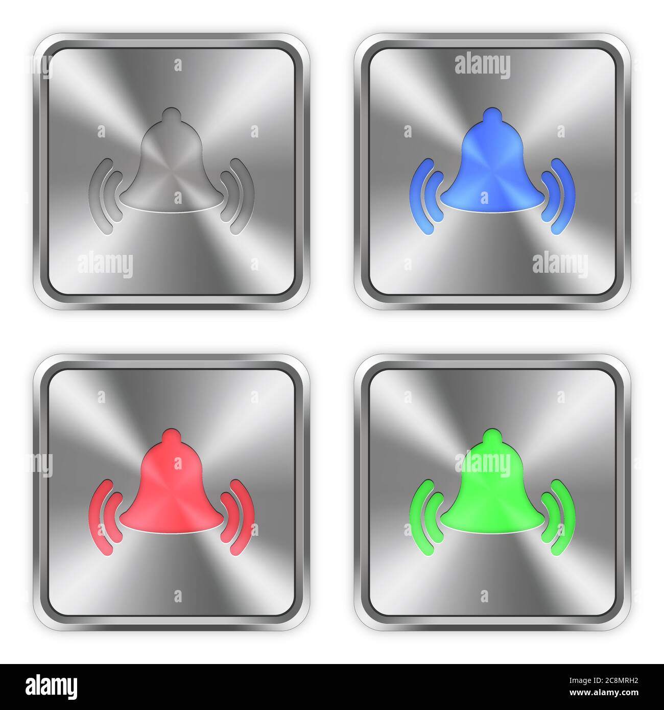 Color ringing bell icons engraved in glossy steel push buttons Stock ...
