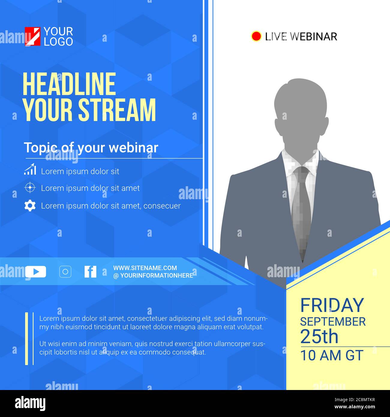 Invite for announcements of live webinars. Vector mockup up for ...