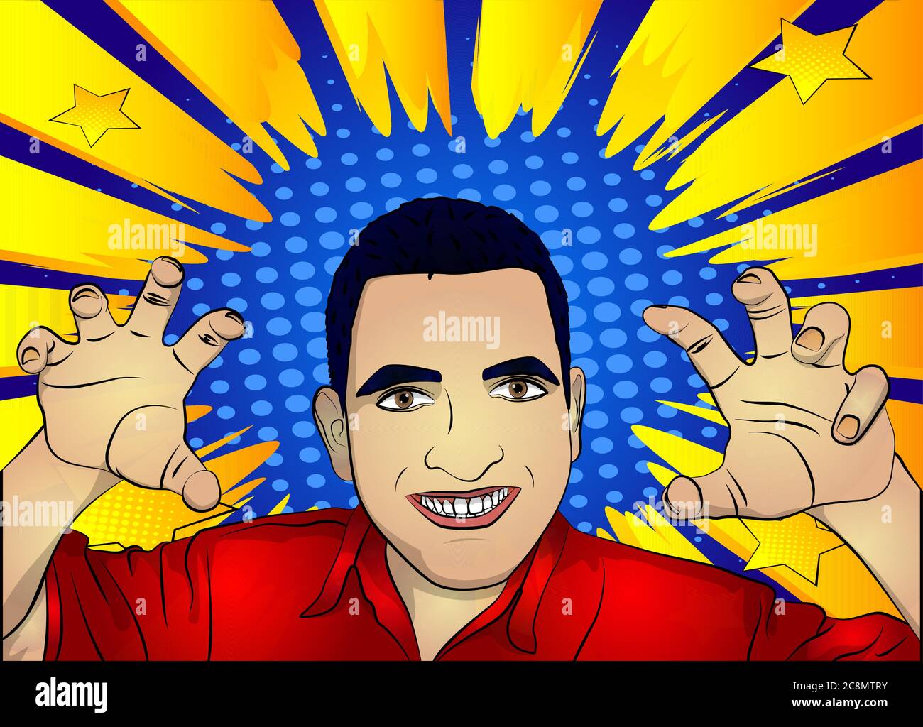 Man reaching forward to grab someone - comic book style, cartoon vector ...