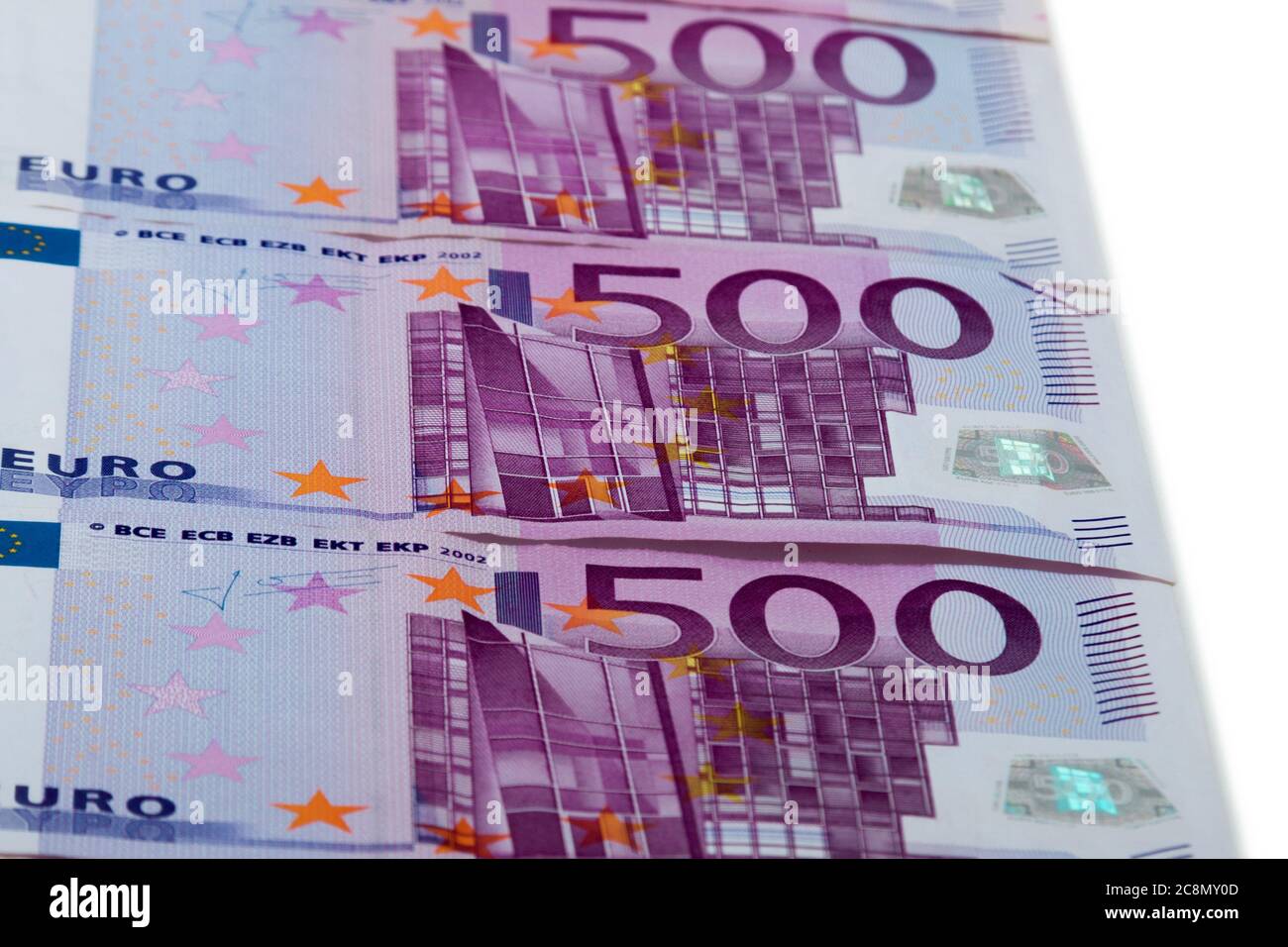 three denominations five hundred euros on a white background Stock ...