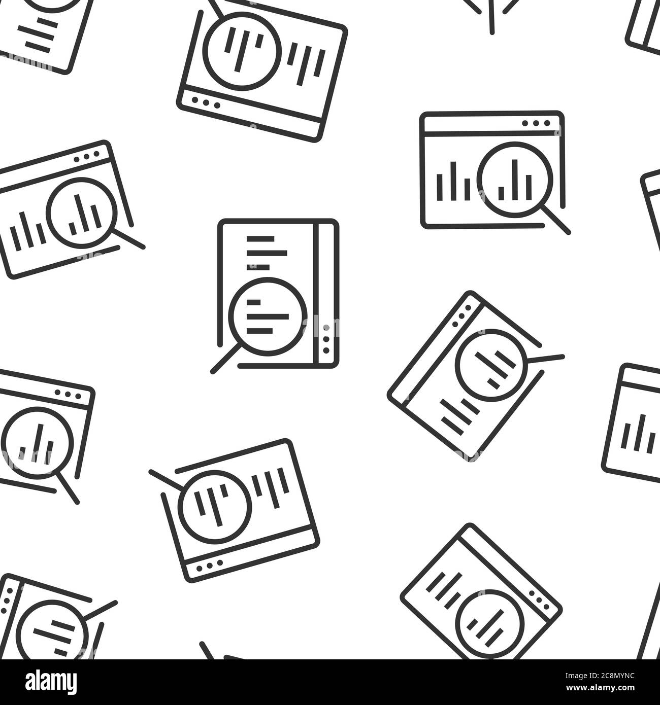 Market trend icon in flat style. Growth arrow with magnifier vector illustration on white ...