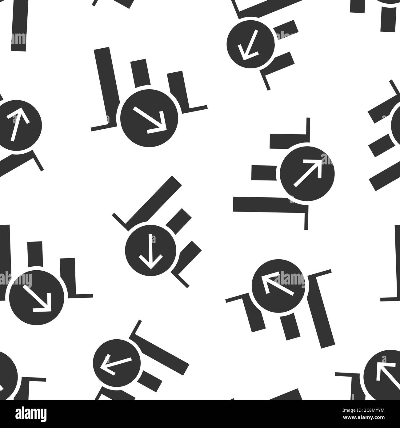 Market trend icon in flat style. Decline arrow with magnifier vector illustration on white ...