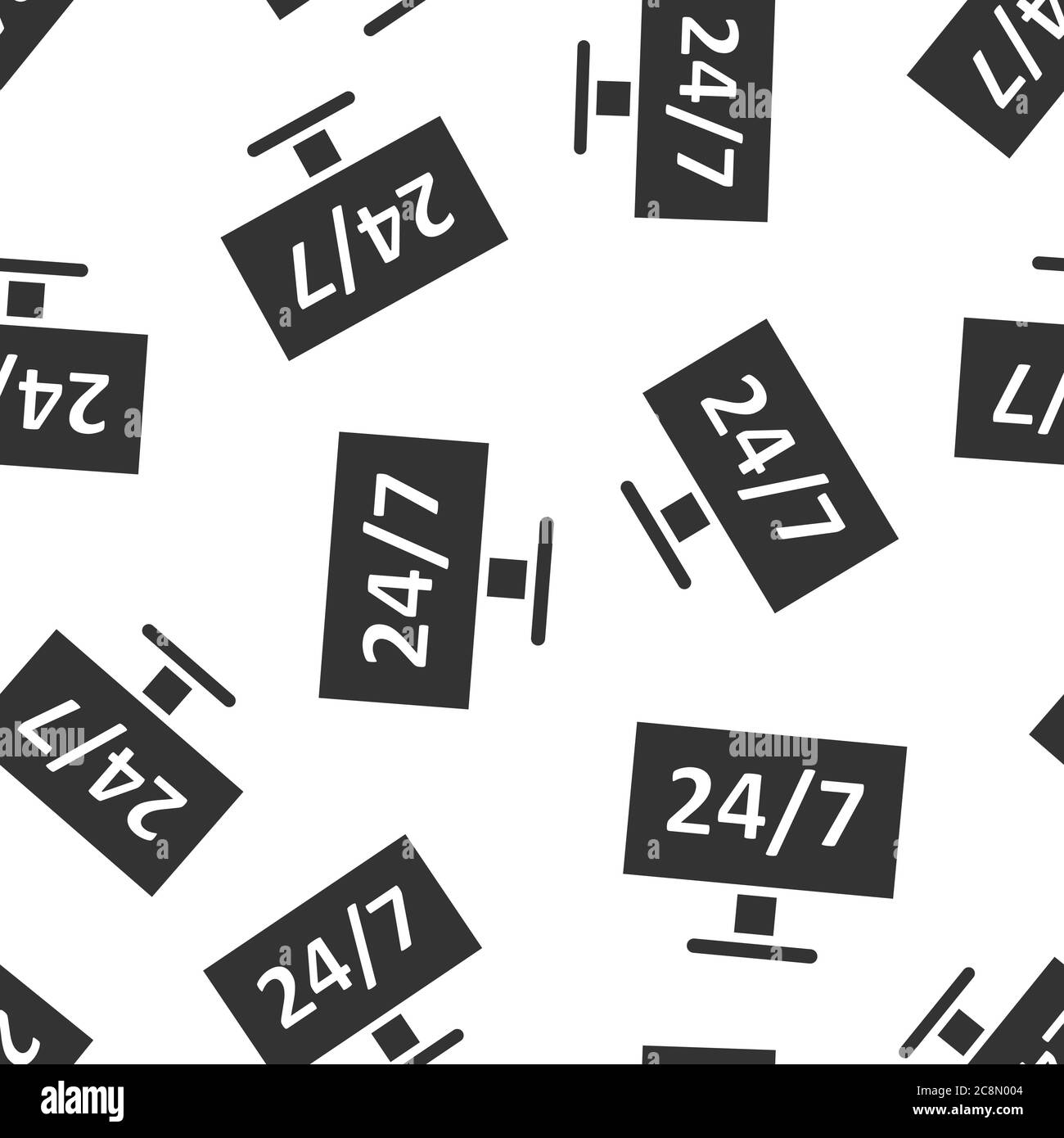 24/7 computer icon in flat style. All day service vector illustration ...