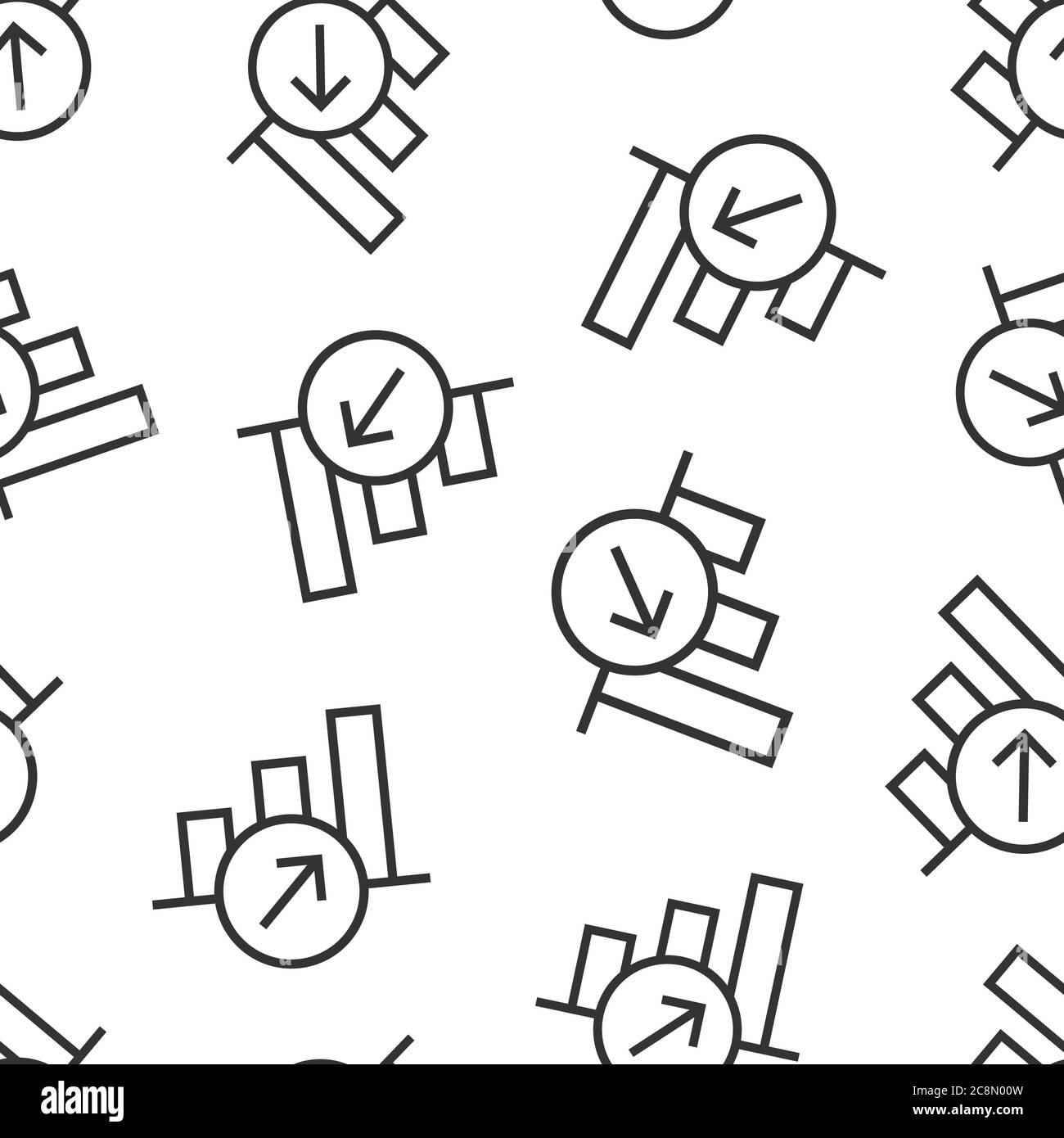 Market trend icon in flat style. Growth arrow with magnifier vector illustration on white ...