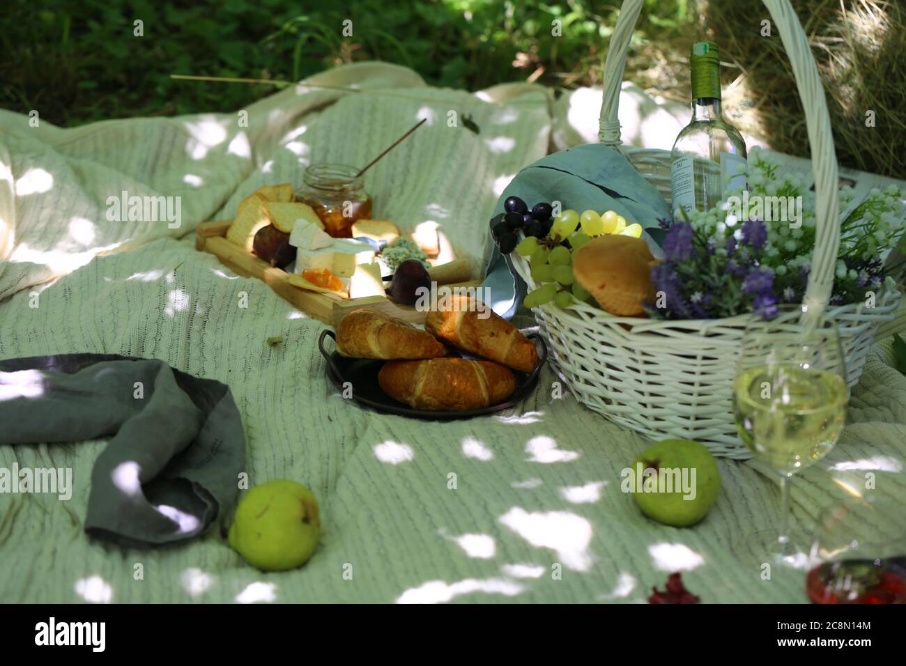food picnic in nature on green grass Stock Photo - Alamy