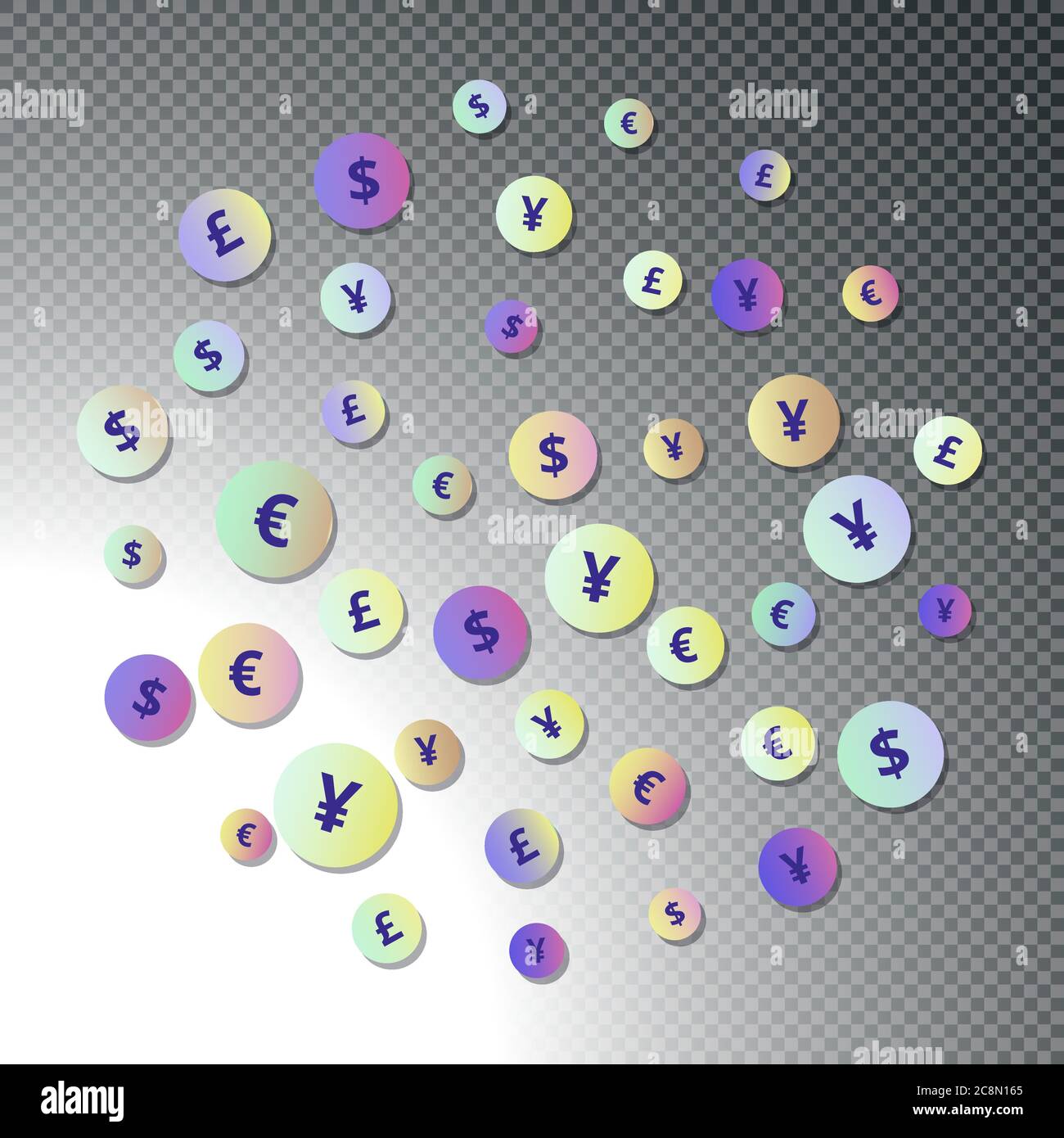 Colorful symbols euro, dollar, pound, yen flying currency with shadow ...