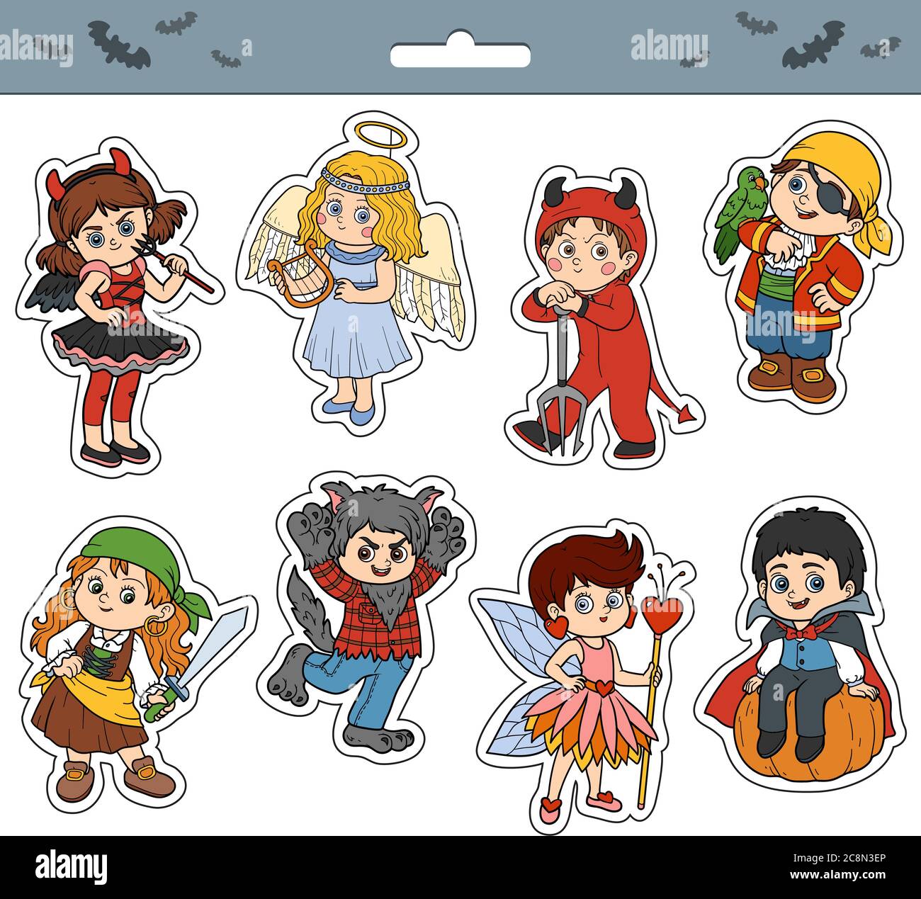 Vector set of Halloween children characters, color cartoon collection ...