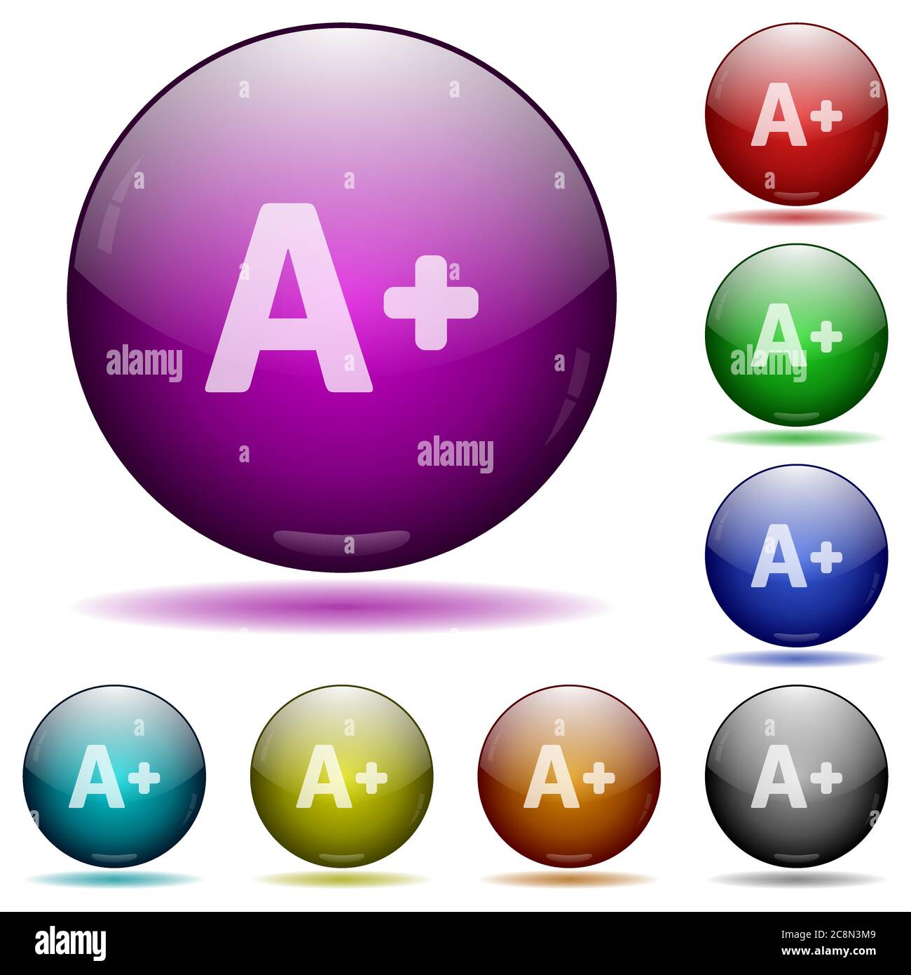 Set of color Increase font size glass sphere buttons with shadows Stock ...