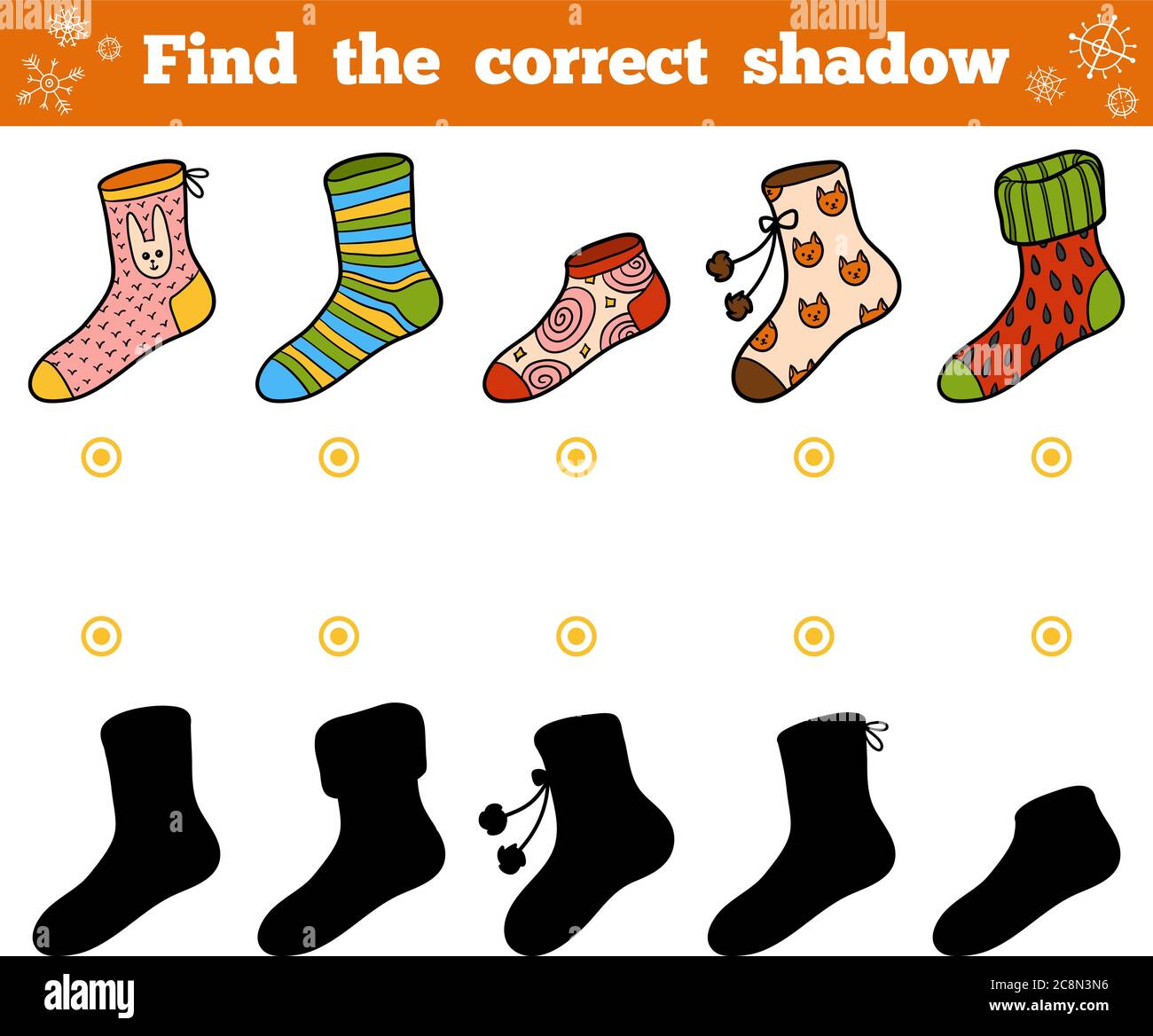 Find the correct shadow, education game for children, set of socks with ...