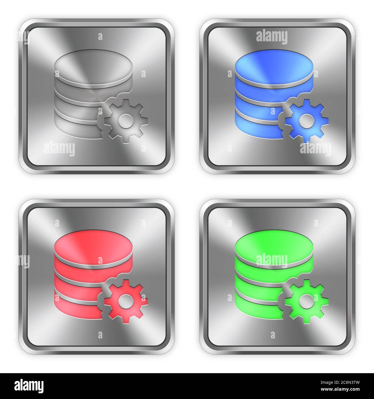 Color database configuration icons engraved in glossy steel push ...