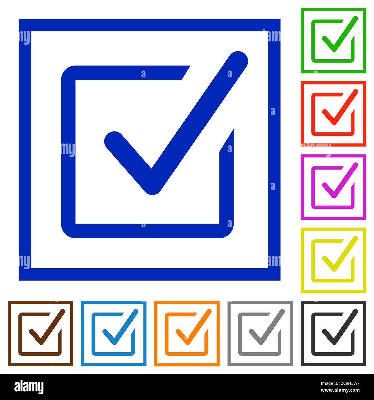 Set of color square framed Checked box flat icons on white background ...