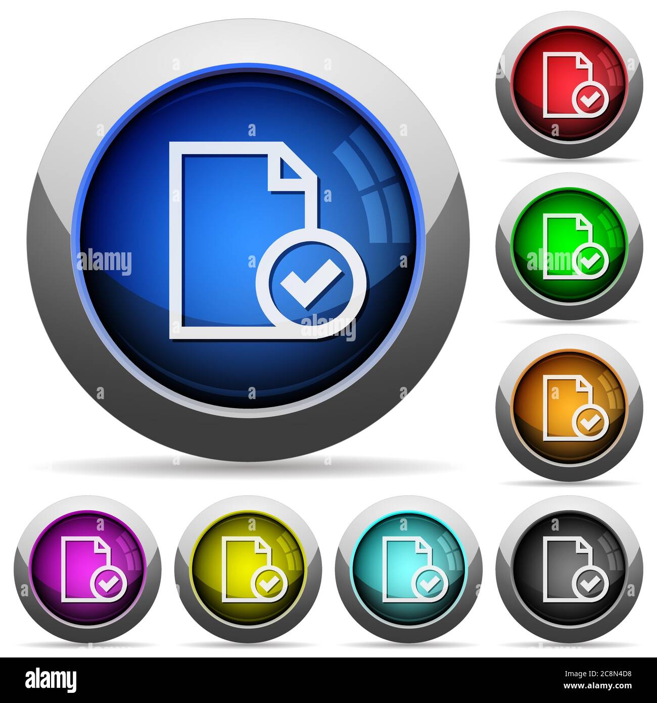 Set of round glossy Document accepted buttons. Arranged layer structure ...