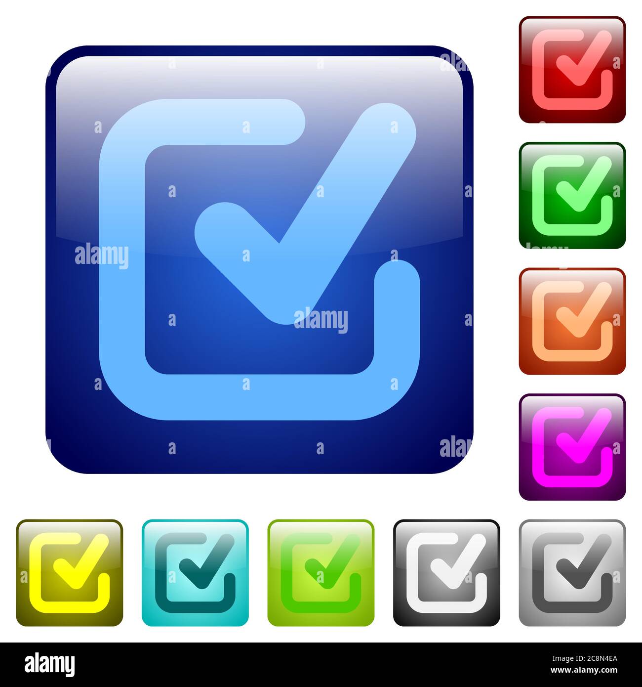 Set of checkmark color glass rounded square buttons Stock Vector Image ...