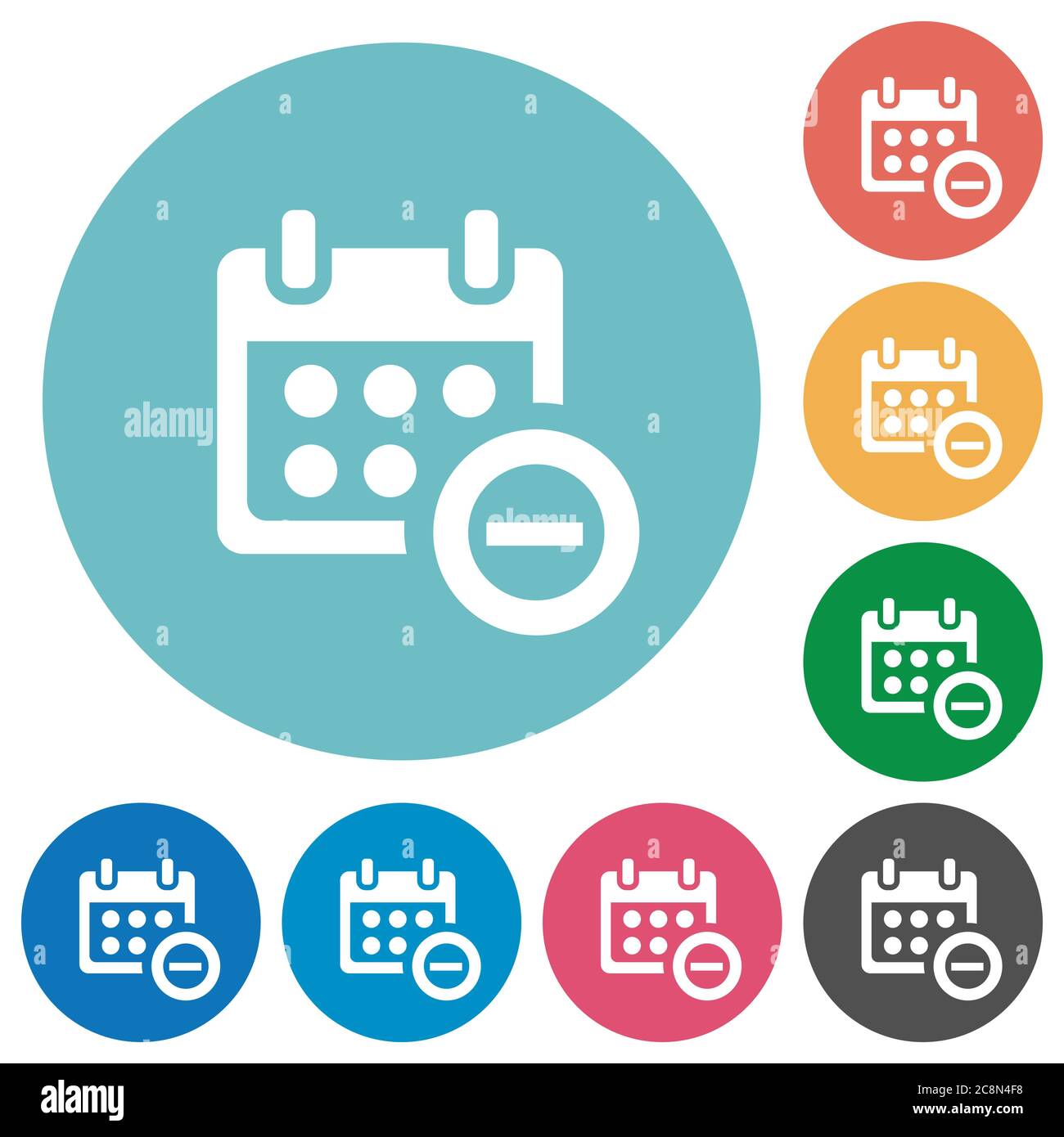 Flat calendar delete icon set on round color background Stock Vector ...