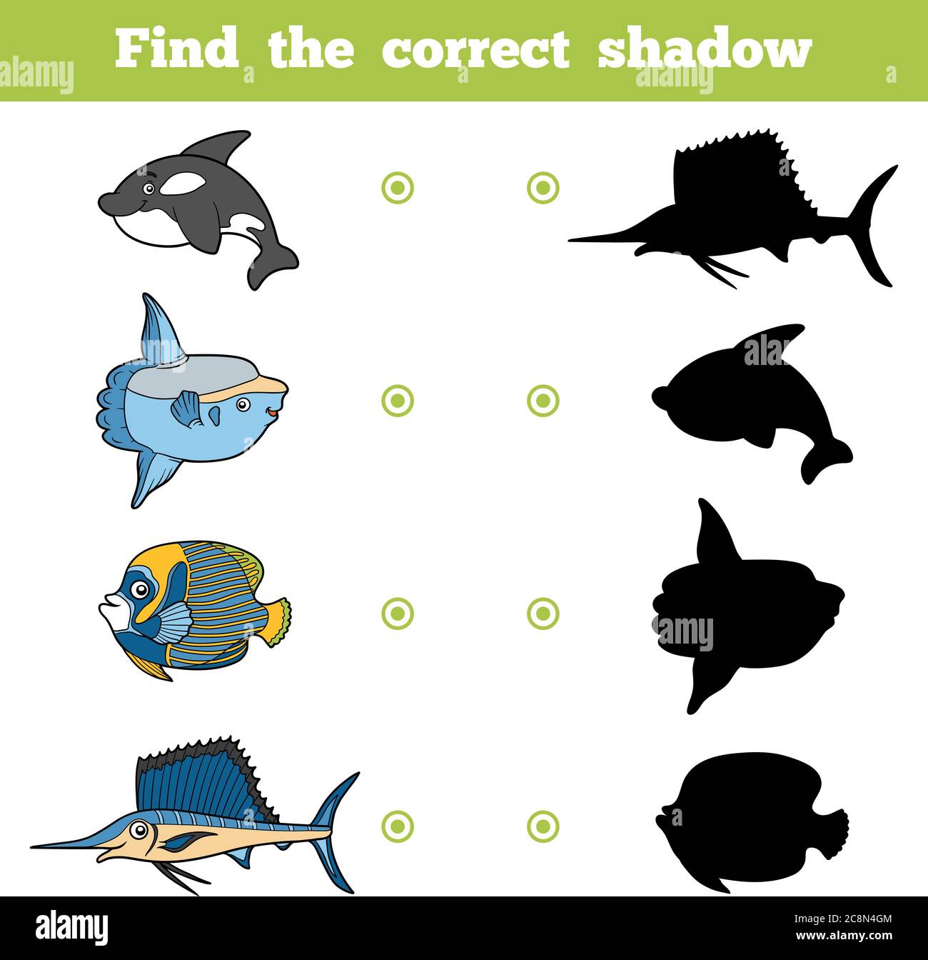Find the correct shadow, education game for children. Vector set of sea ...