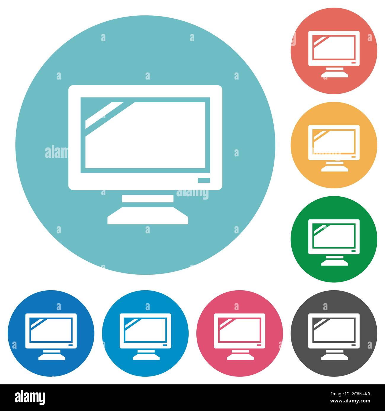 Flat monitor icon set on round color background Stock Vector Image ...