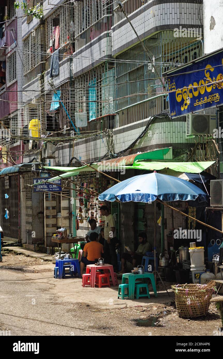 Backstreet cafe in Yangon, Myanmar Stock Photo - Alamy