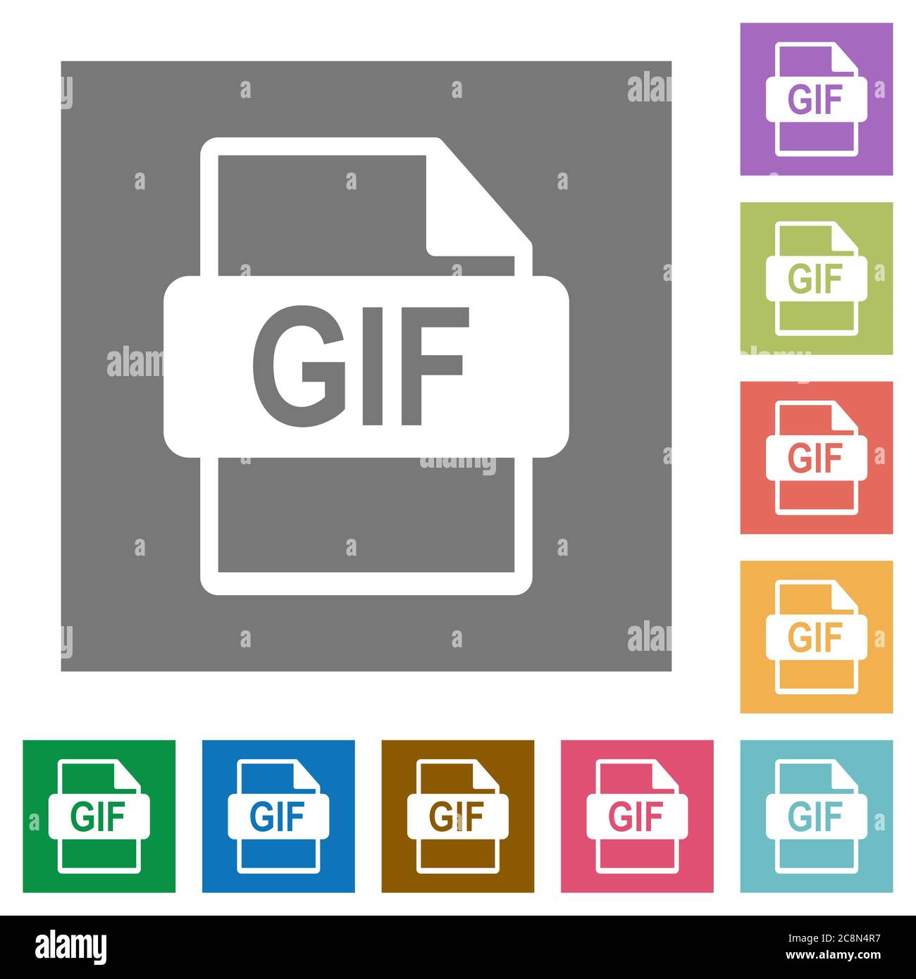 GIF file format flat icon set on color square background Stock Vector ...
