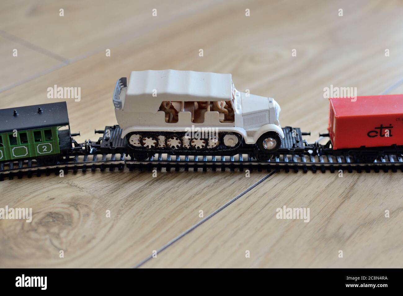 Miniature toy train with metal rails, scale 1:120. Vintage toy from 80 ...