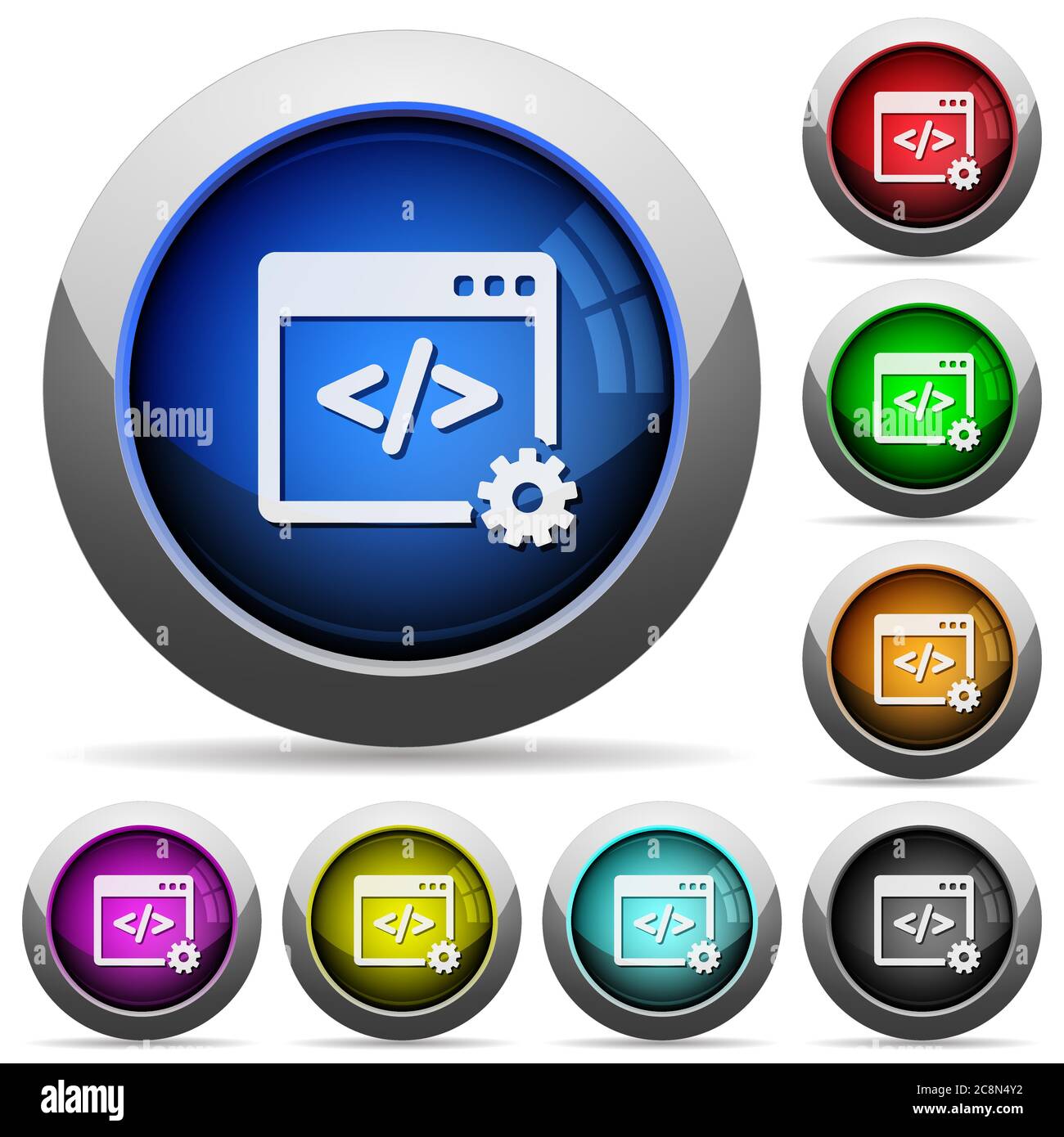 Set of round glossy Web development buttons. Arranged layer structure ...