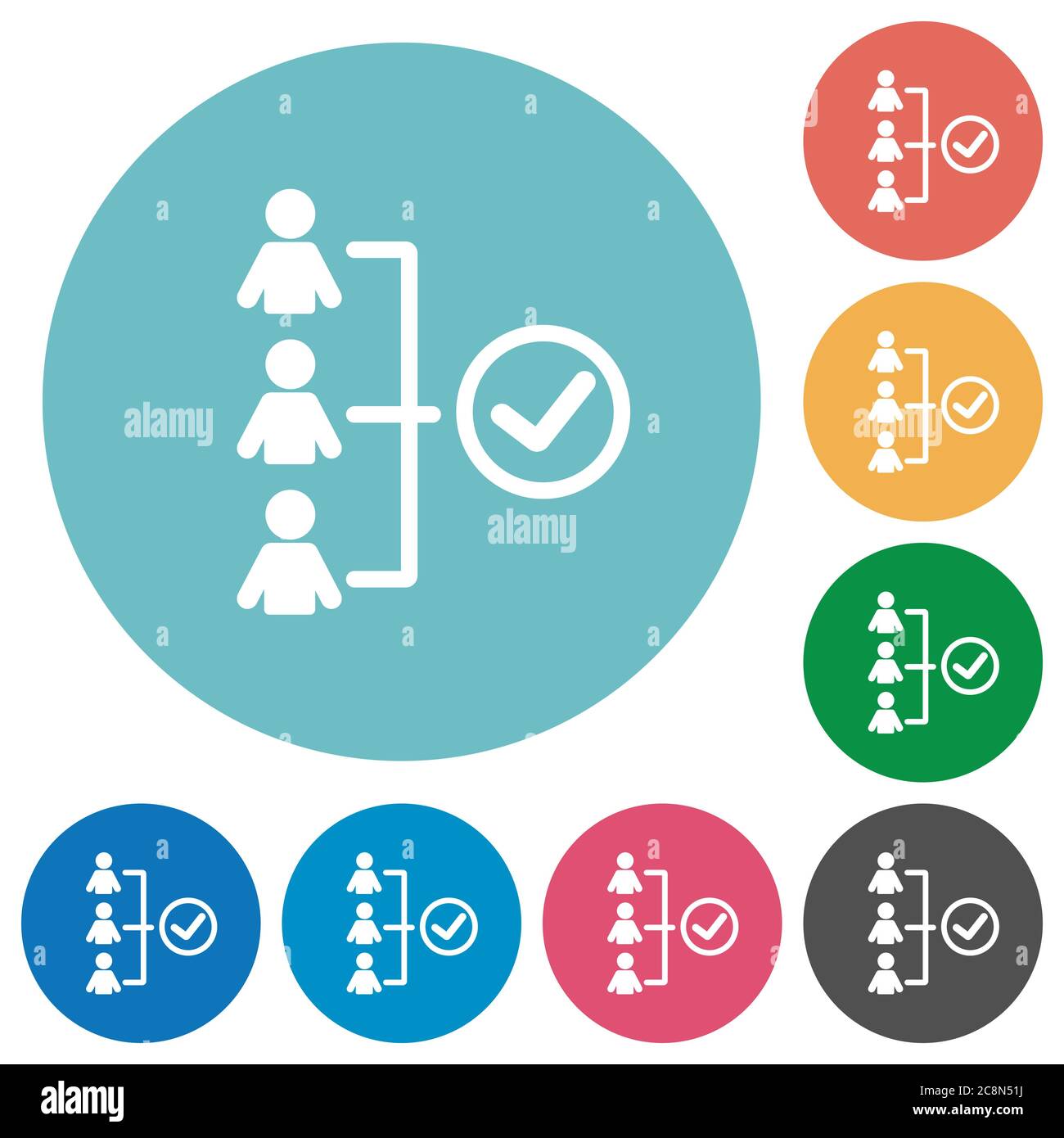 Flat successful teamwork icon set on round color background Stock ...