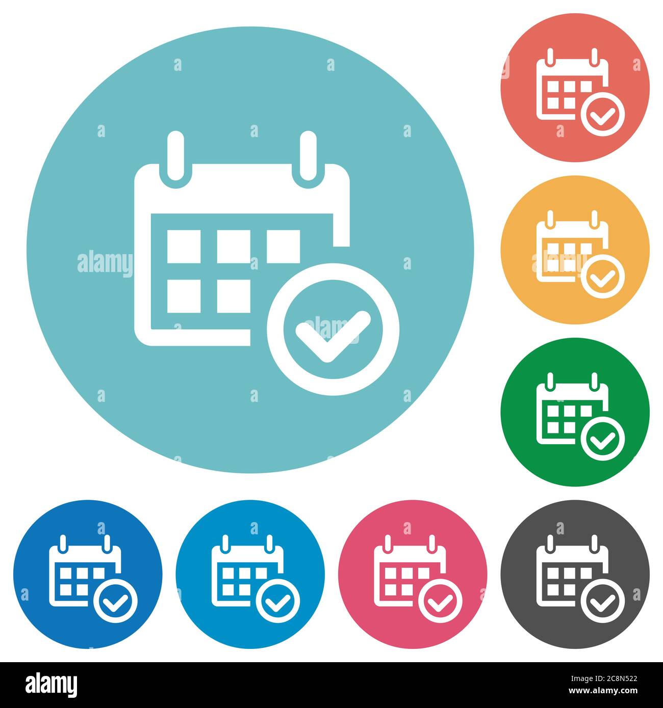 Flat calendar check icon set on round color background Stock Vector ...