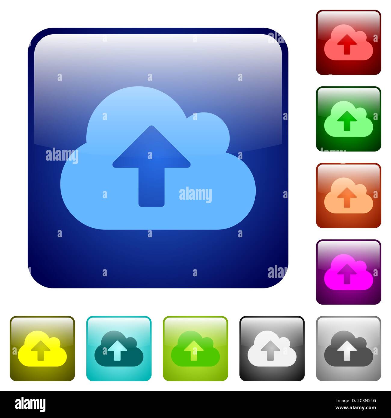 Set of cloud upload color glass rounded square buttons Stock Vector ...