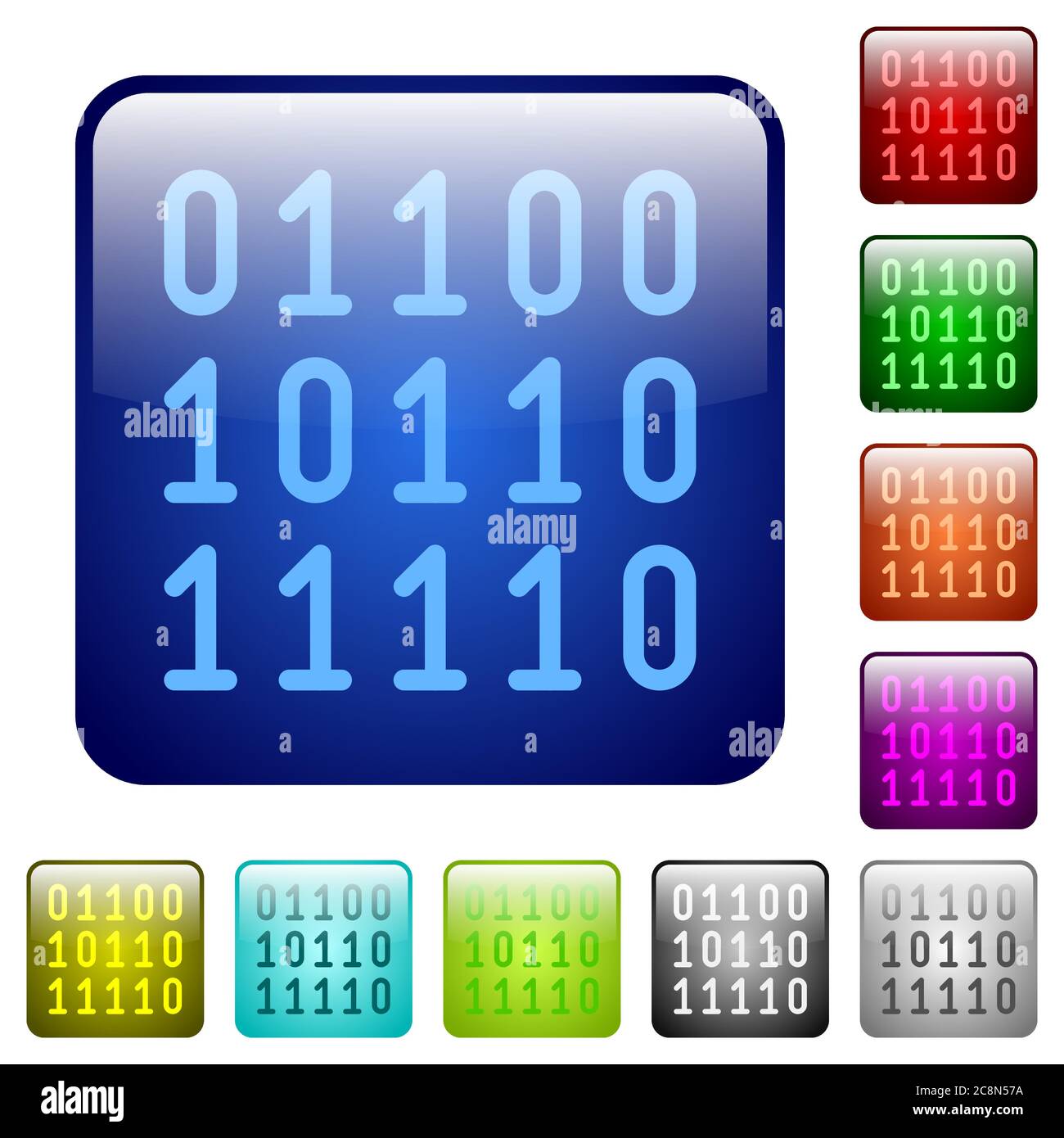 Set Of Binary Code Color Glass Rounded Square Buttons Stock Vector Image And Art Alamy
